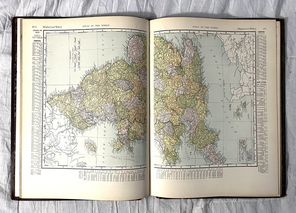 1897 ATLAS 88 Pages of Color MAPS, Dictionary English Language ...