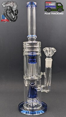 14" Inch Glass Hookah Water Pipe Bong Its Dual Perc Chambers Blue | eBay
