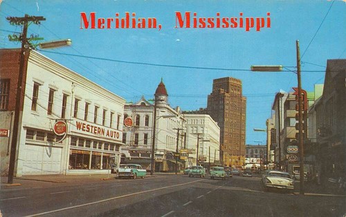 Meridian Mississippi Downtown Meridian, Western Auto Vintage Postcard ...