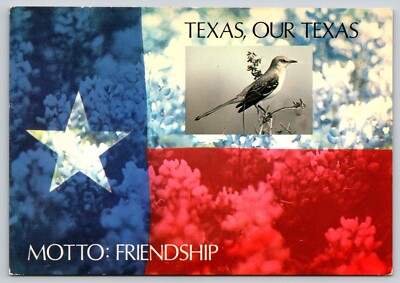 Postcard Texas Our Texas State Flag Bluebonnet Mockingbird Motto ...