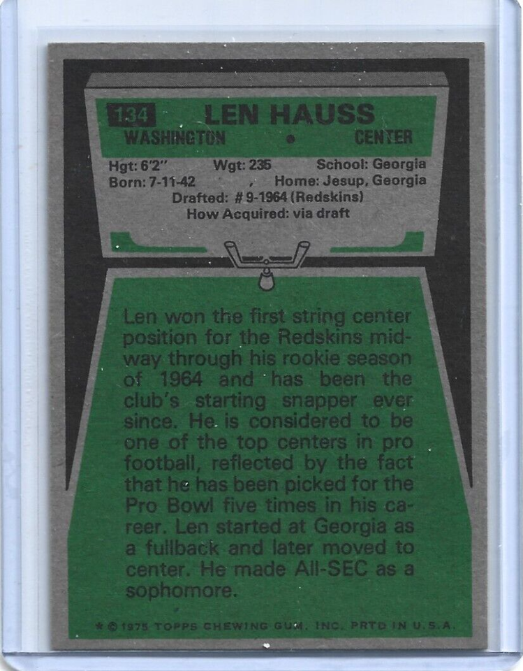 Len Hauss-Washington Redskins-1975 Topps Football Card #134 | eBay