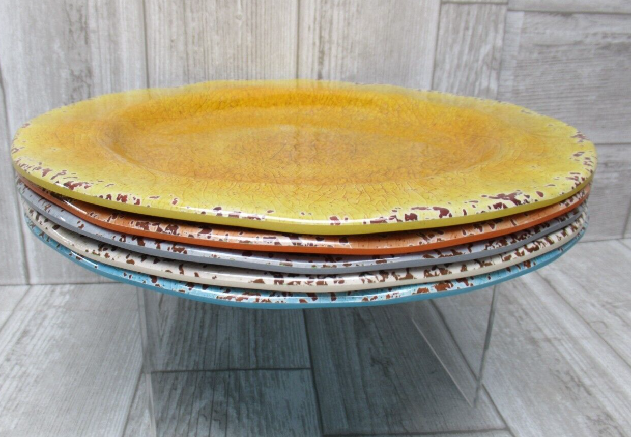Pier 1 CARMELO Melamine Crackle Finish DINNER Plates Set of 5 Mixed ...