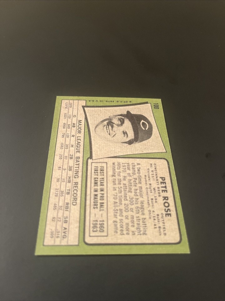 1971 Topps Pete Rose Reprint # 100 Cincinnati Reds Free Shipping | eBay