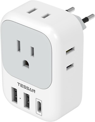 European Travel Plug Adapter USB C, TESSAN International Plug Adapter ...