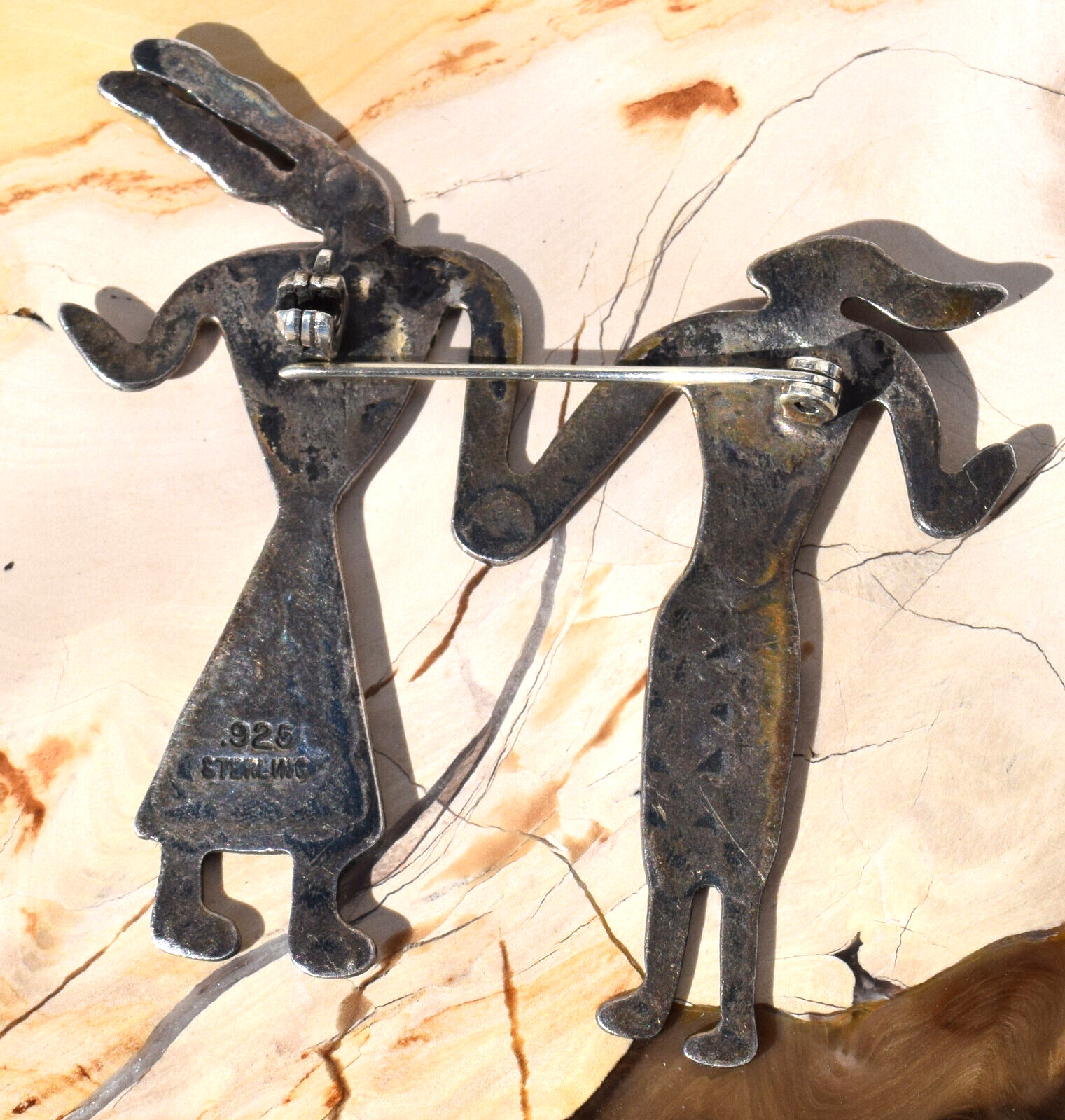 Aztec Love Brooch Male and Female Symbols Stamped 925… - Gem