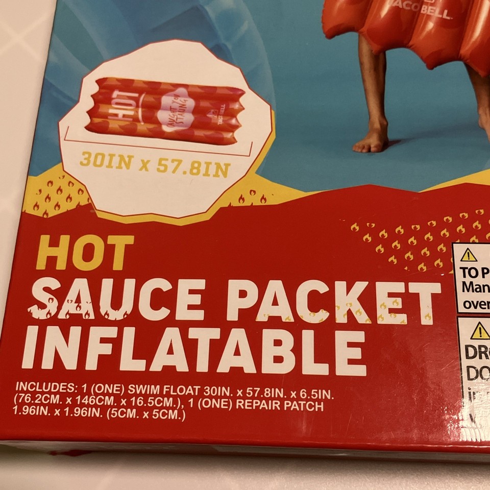 Taco Bell Inflatable Hot Sauce Packet Pool Swim Float (57.8” L x 30” W ...