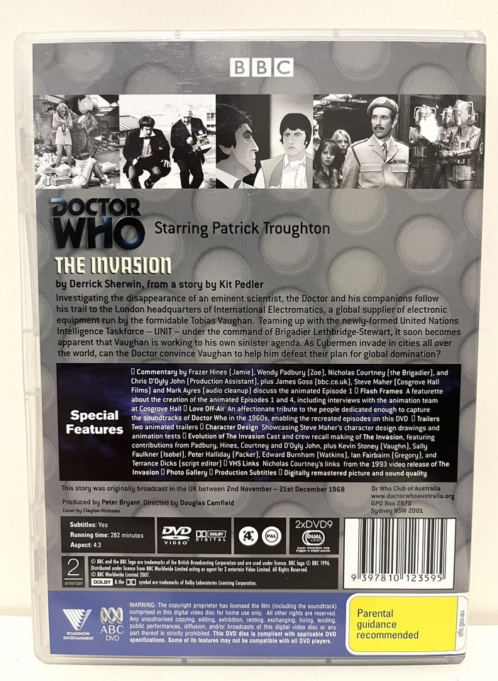Doctor Who - The Invasion - 2 DVD Set REG4 Patrick Troughton - Like New ...