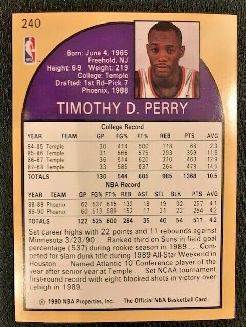 NBA - 1990 NBA Hoops Tim Perry - Phoenix Suns | eBay