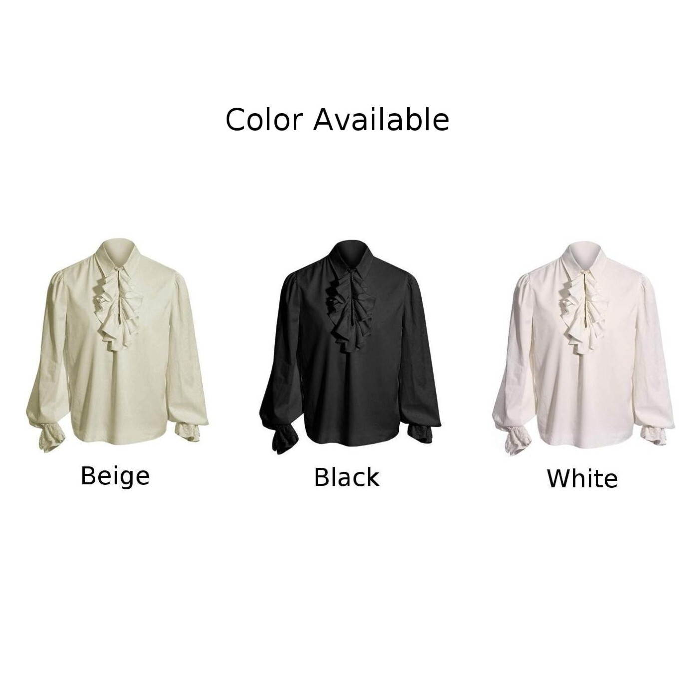 Mens Long Sleeve Steampunk Ruffle Collar Blouse Medieval Renaissance ...