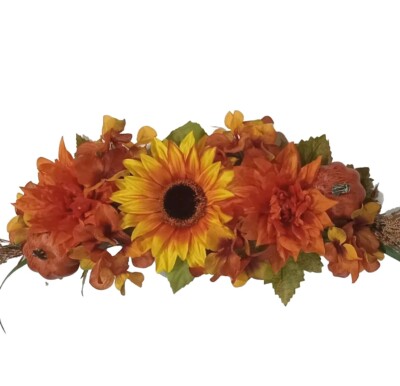 Fall Rust Mum, Orange Sunflower & Pumpkin 21" Swag Silk Flower Door ...