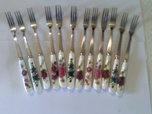 12 x Dessert / Cake forks FLORAL DESIGNS Ceramic handles NEW UK | eBay UK