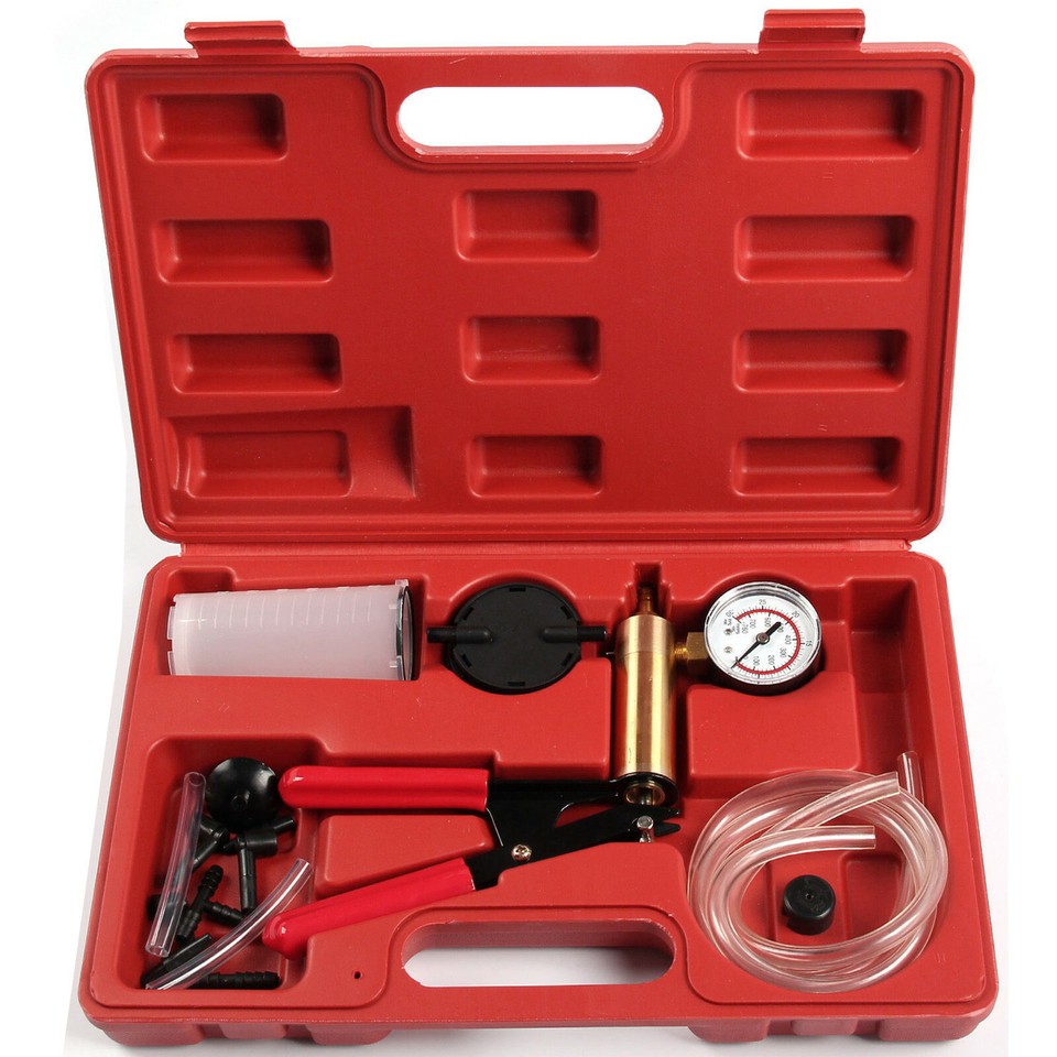 HAND VACUUM PUMP HELD BRAKE BLEEDER TESTER SET BLEED CAR MOTORBIKE ...