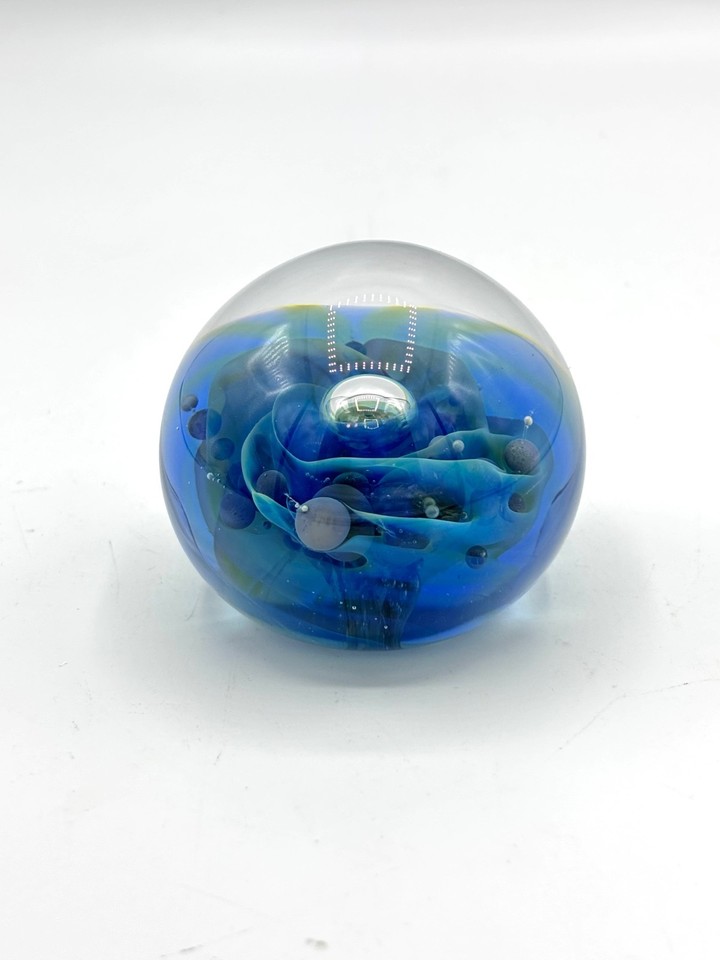 VTG Seegers & Fein Glass Paperweight 1994 Veils Cosmic Bubble Blue ...