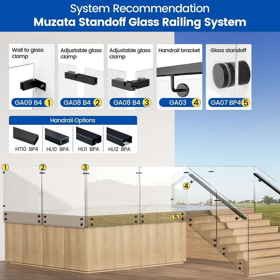 8Pack 2'' Black Glass Railing Standoff Heavy Duty Glass Standoff Screws ...