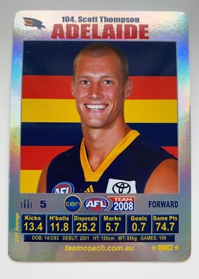 2008 AFL Teamcoach Silver Card 'Scott Thompson' Adelaide #104 | eBay ...