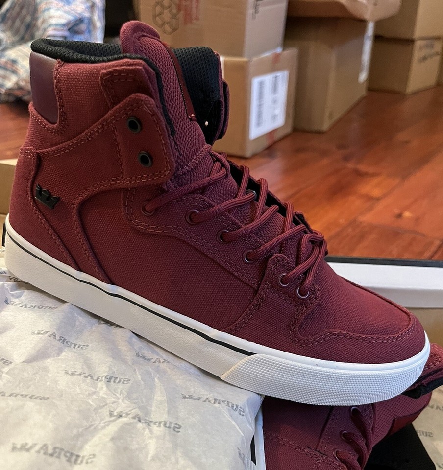 Supra Vaider Size 5 Boys Hi Top Skate Shoes Sneakers Size 5 Burgundy ...