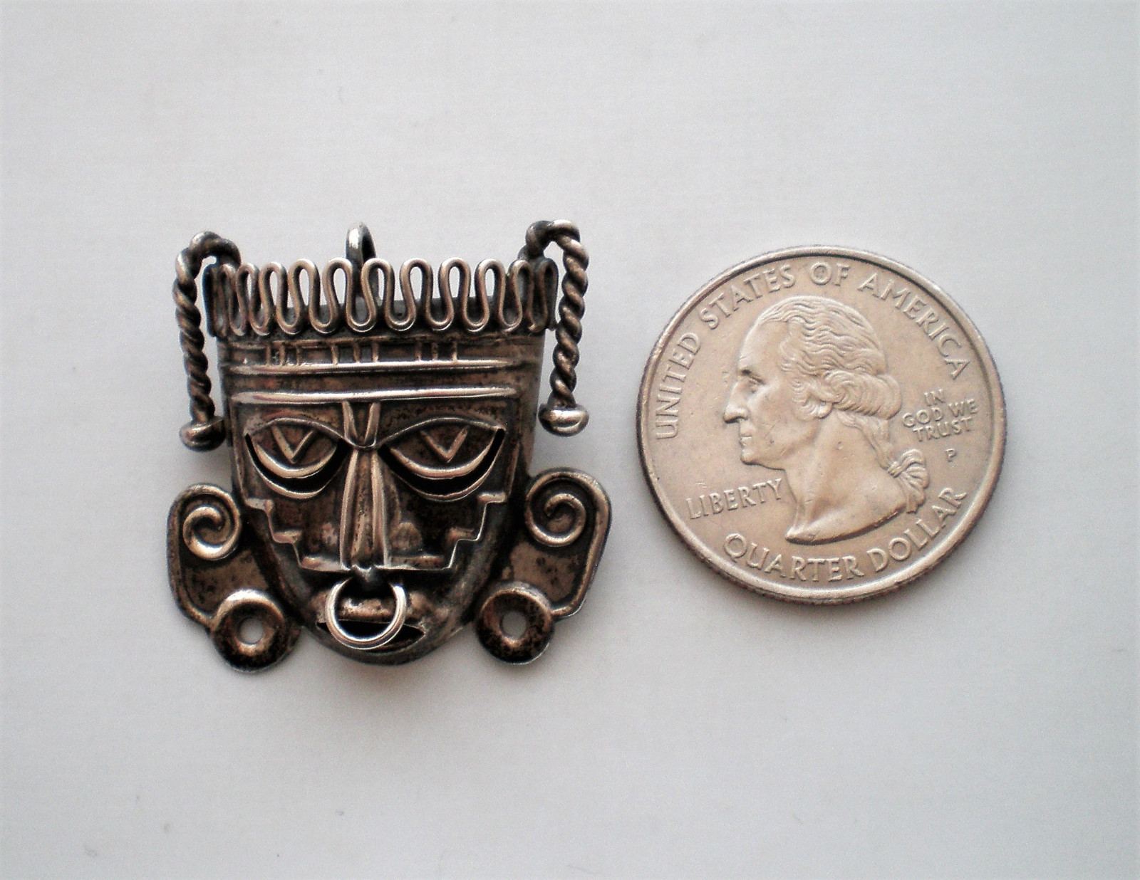 Taxco Mexico Sterling Mayan Tribal Face Mask Pendant … - Gem