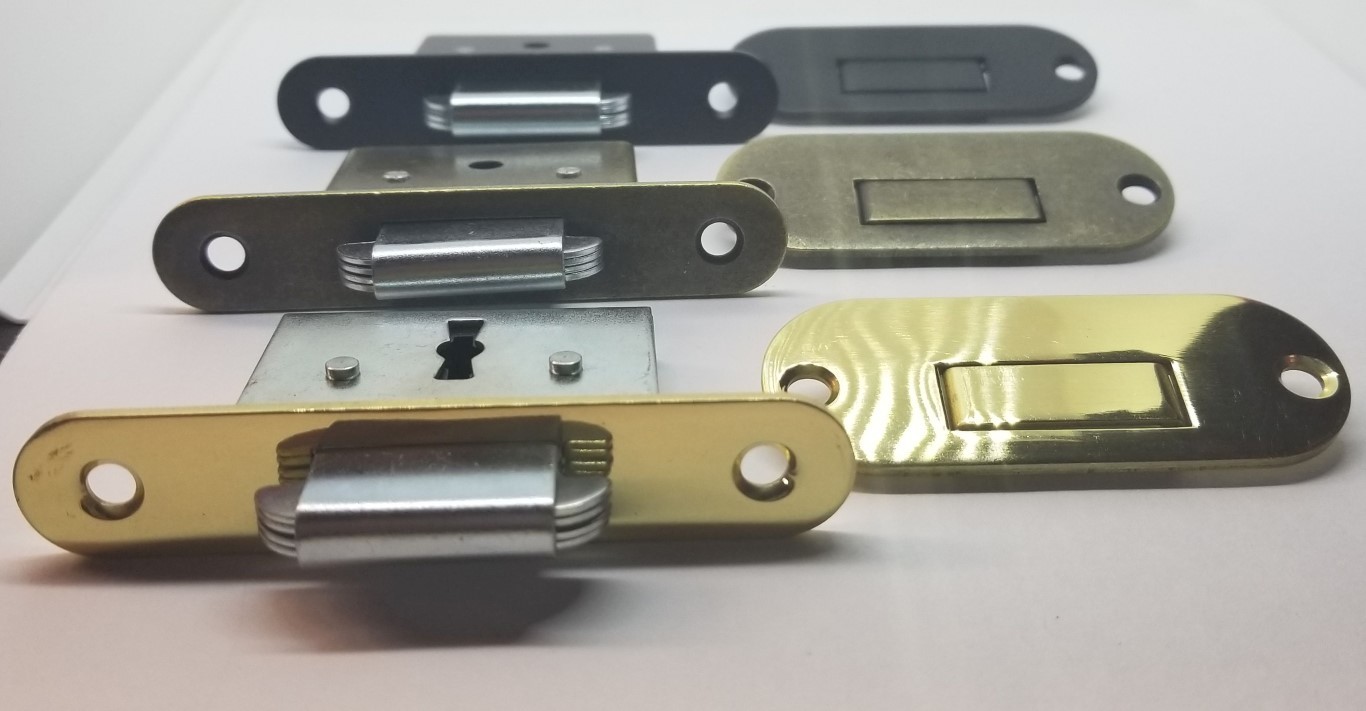 LACQUERED BRASS Roll Top Desk Lock Set rounded oval Catch 2 Keys ...