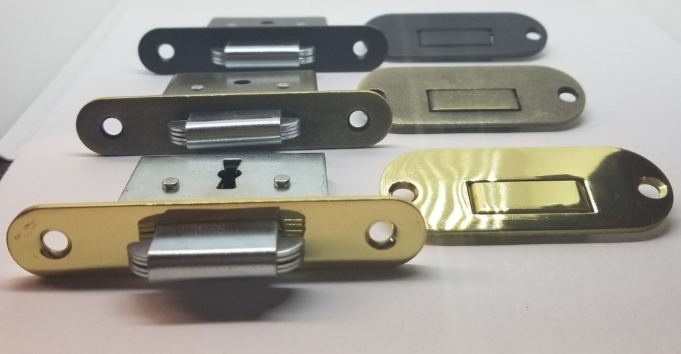 LACQUERED BRASS Roll Top Desk Lock Set rounded oval Catch 2 Keys ...