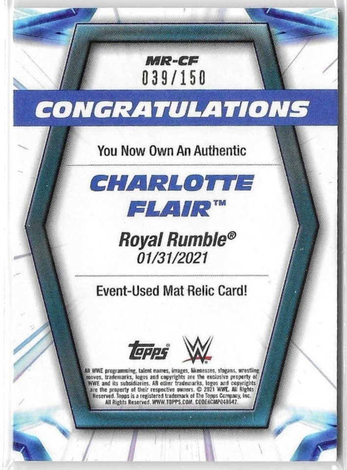 2021 Topps WWE Women's Division Pink Charlotte Flair Ring Mat Card #MR ...
