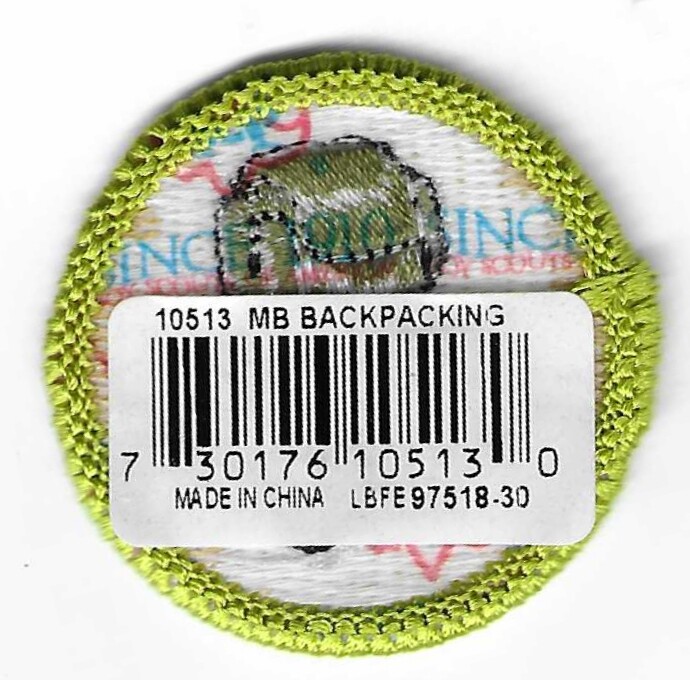 BSA BACKPACKING MERIT BADGE CURRENT MINT NWT TYPE L SINCE 1910 BACK | eBay