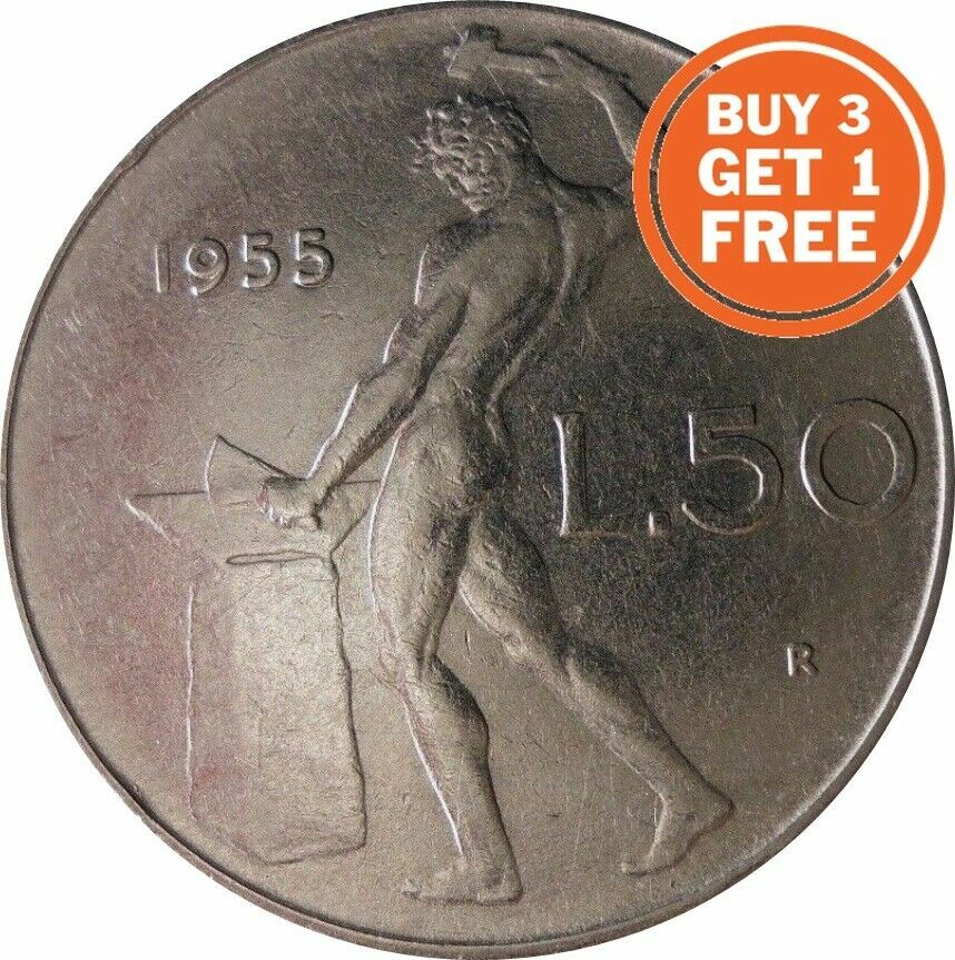 50 ITALIAN LIRE COIN VULCAN STANDING 1990-1995 CHOICE OF DATES SMALL ...