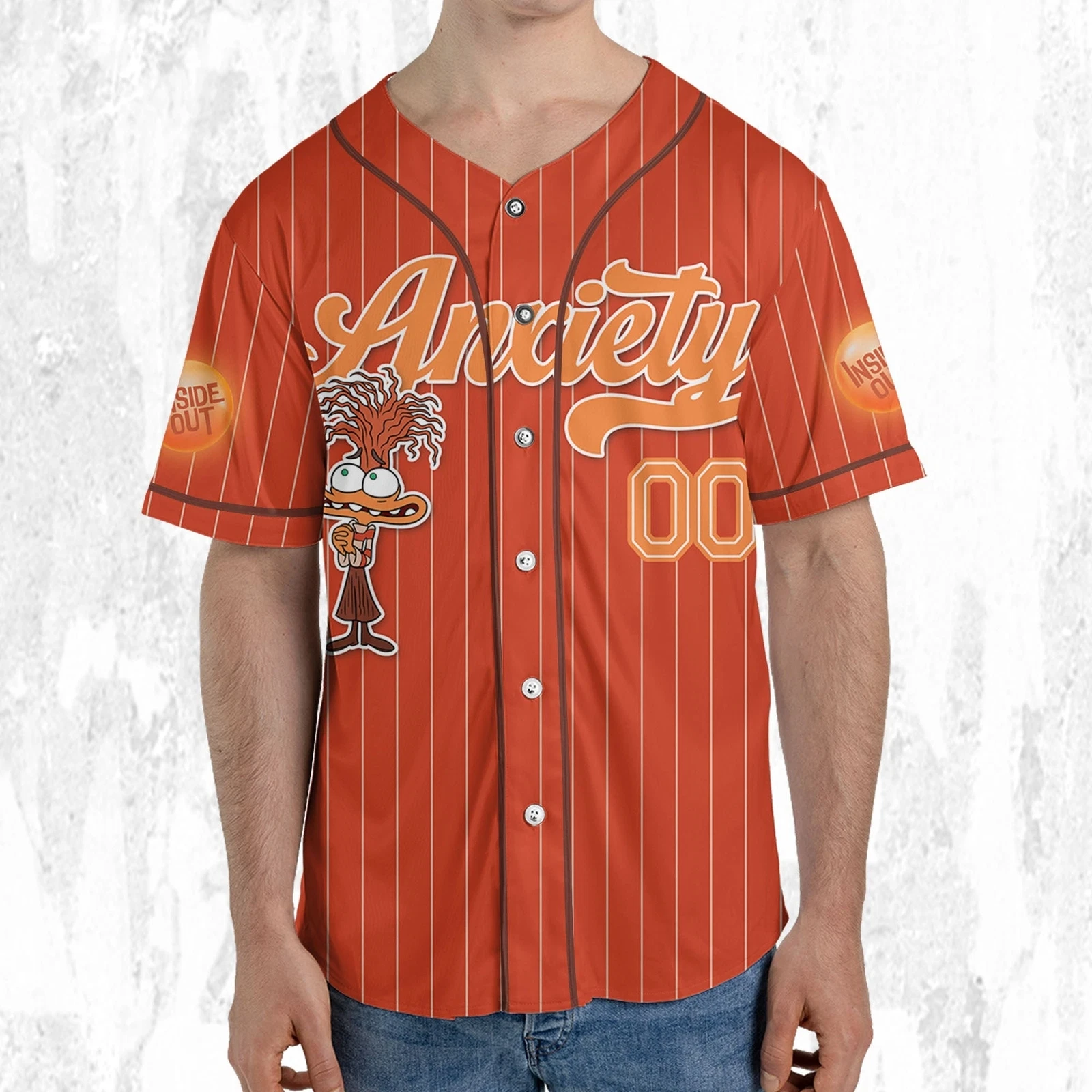 Custom Disney Inside Out Anxiety Simple Orange Baseball Jersey, Disney ...