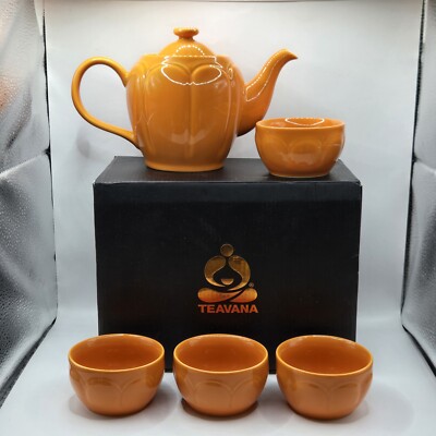 Teavana Orange Scallop Tea Set Teapot With Strainer Set of 5 | eBay