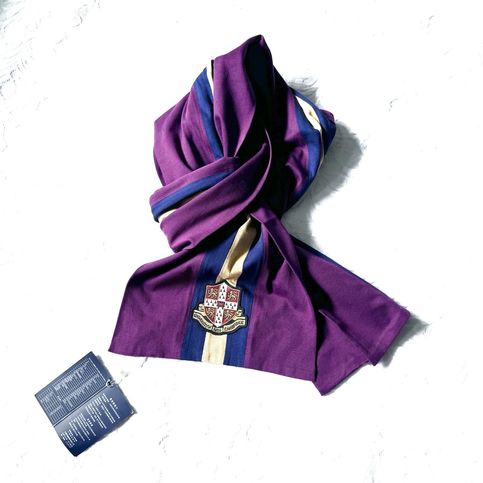 University of Cambridge Scarf Knit Maroon Blue stripe Crest Logo 72” x ...