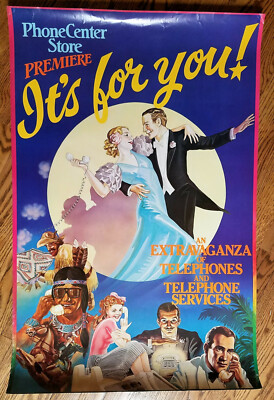 Vtg PHONE CENTER STORE poster ITS FOR YOU BELL Advertising 24x36 FRED ...