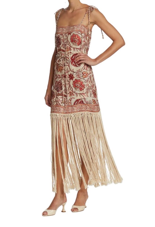 Zimmermann Vitali Fringe Mini Dress | Sepia Floral, Tie Belt/Strap ...
