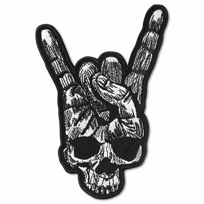 Horns Up Heavy Metal Sign with Skull Rock Music Embroidered Patch Iron ...