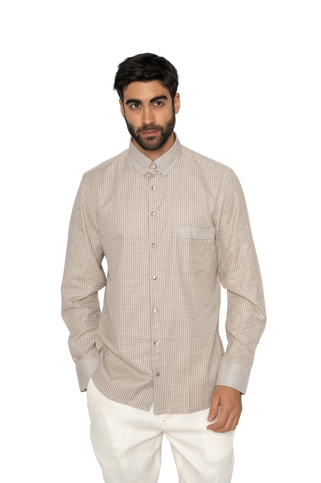 1400$ LUXURY MAROL BOLOGNA Checks Shirt Beige LORO PIANA Cotton 16 - 41 ...