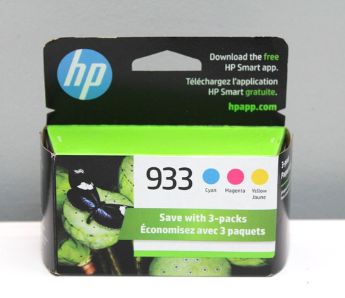 HP 933 Color 3- Pack Cyan Magenta Yellow Ink Cartridges EXP 03/24+. NEW ...