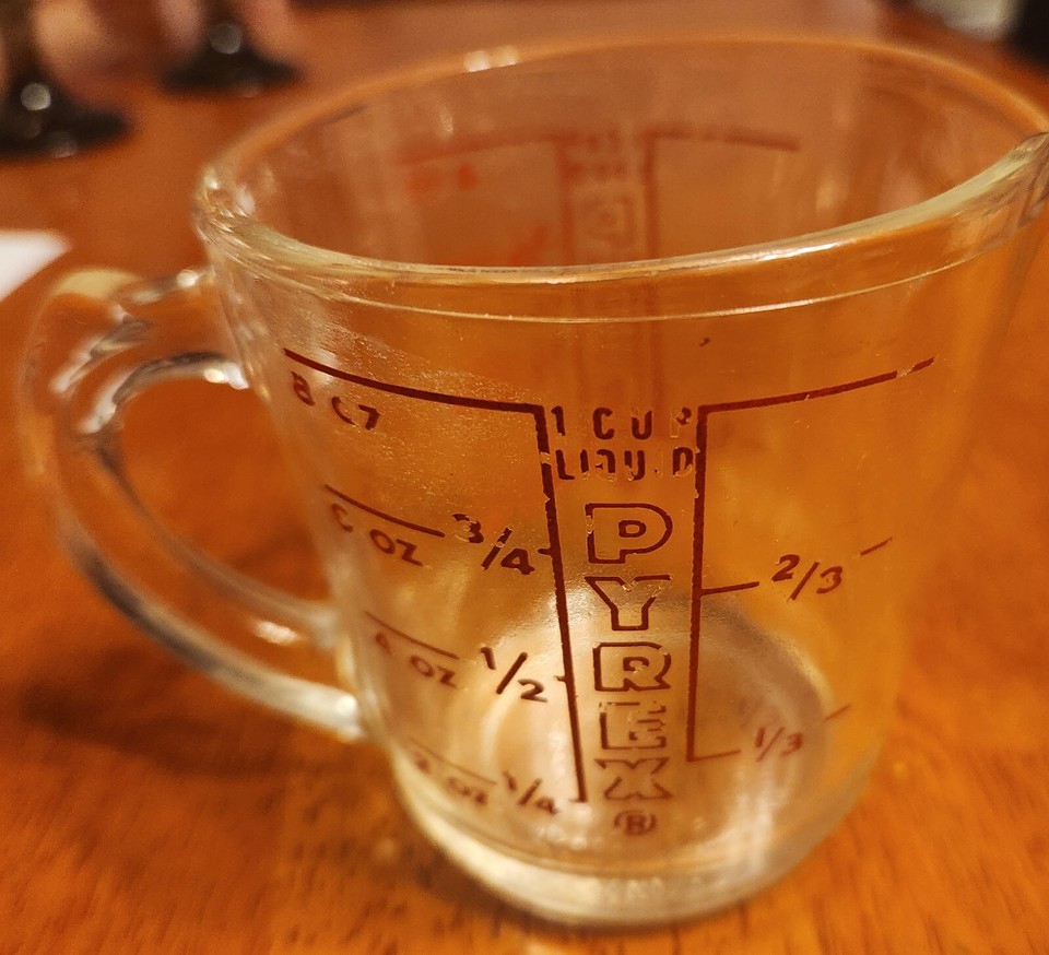 Rare Vintage Pyrex #508 early Glass 1 cup Measuring Cup Red Letters D ...