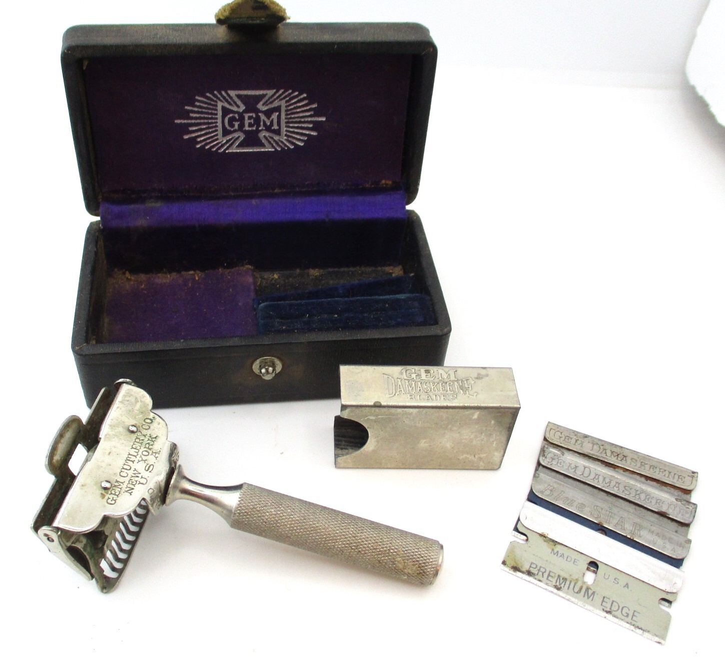 Antique Shaving Kit Purple Blades Razor Dirty Dirty Case 59 | eBay