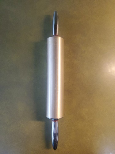 Vtg MCM Gold Aluminum Rolling Pin Chrome Handles Red Spacers Atomic ...