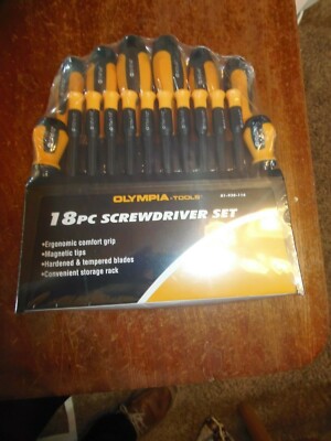 18 PC.OLYMPIC TOOLS SCREWRIVER SETWITH MAGNETIC TIPS AND STORAGE RACK(2 ...