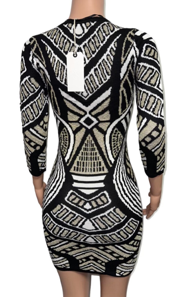 Y2K M Black/Gold Lurex print L/s Sweater mini Dress Potters pot New ...