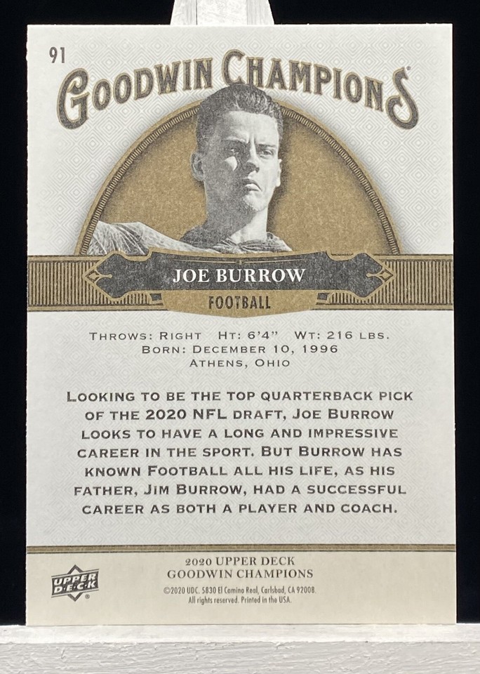 2020 Upper Deck Goodwin Champions Joe Burrow Horizontal #91 Bengals ...