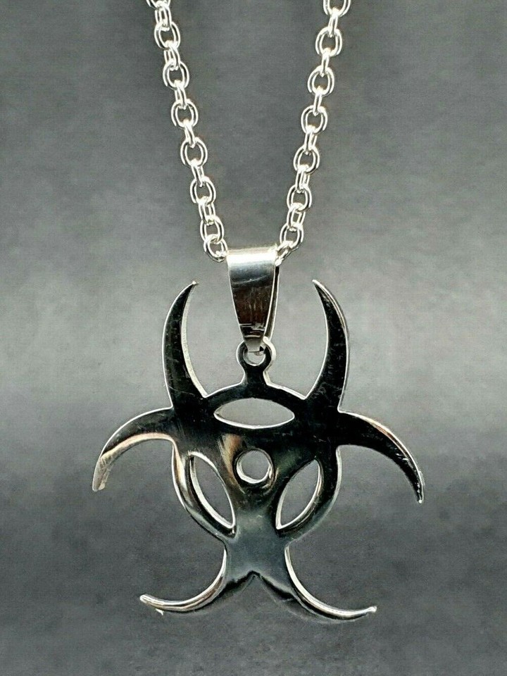 Biohazard Necklace Pendant 22" Chain Stainless Steel Polished Symbol ...