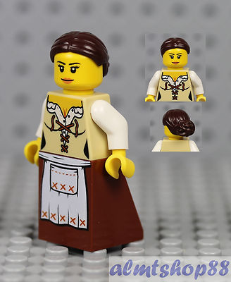 LEGO - Minifigure Brown Apron Dress Brown Knot Bun Hair Peasant Girl ...