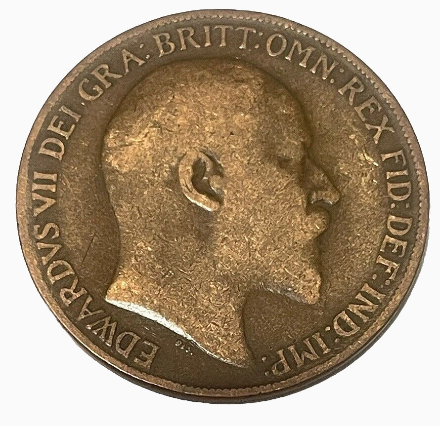 1908 Great Britain Penny King Edward VII Large One Cent Coin KM# 794 ...