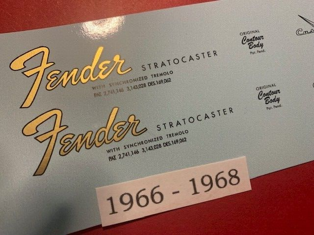 Fender '66 to '68 CBS Stratocaster Waterslide Headstock Decal 2 per ...