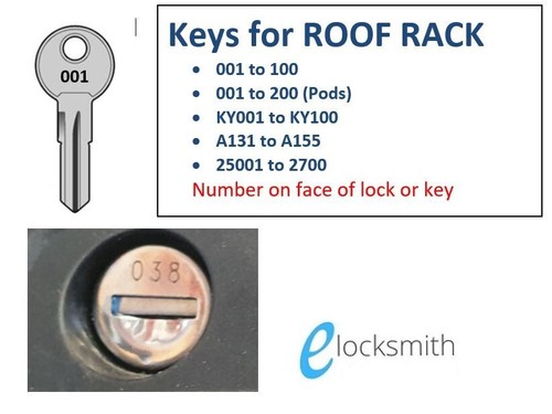 Key to Code Number Fits Kia Prorack Ski, Bike, Roof Rack or Pod Lock ...
