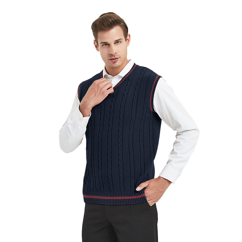 Mens Sweater Vest V Neck Sleeveless Pullover Basic Cable Knit Work ...