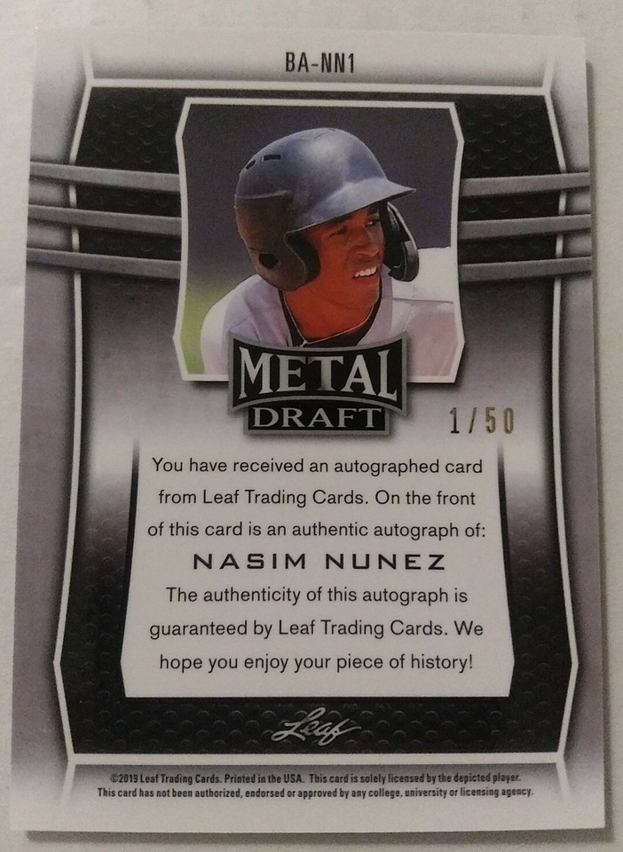 2019 Leaf Metal Draft Nasim Nunez #'d 1/50 Silver Rookie Autograph ...