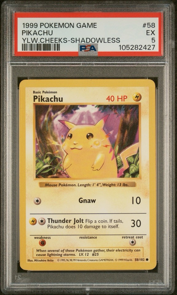 Pokemon Card Shadowless Pikachu ⚡️ Yellow Cheeks PSA , Base Set #58 ...