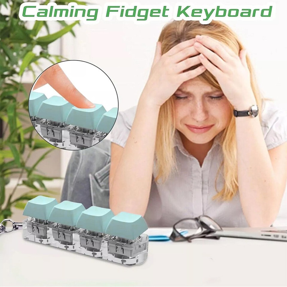 Keyboard 4 Button Fidget Toy Keyboard Fidget Keychain Stress Relief Toy ...