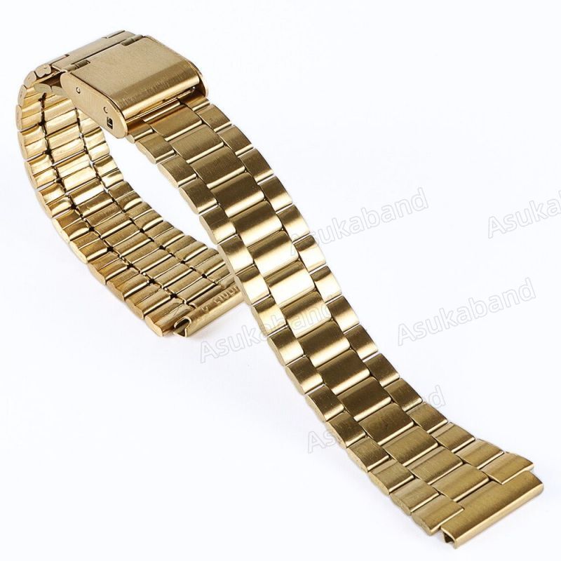 Vintage Classic Watch Band for Casio A158 A168 Silver Block Gold Steel ...